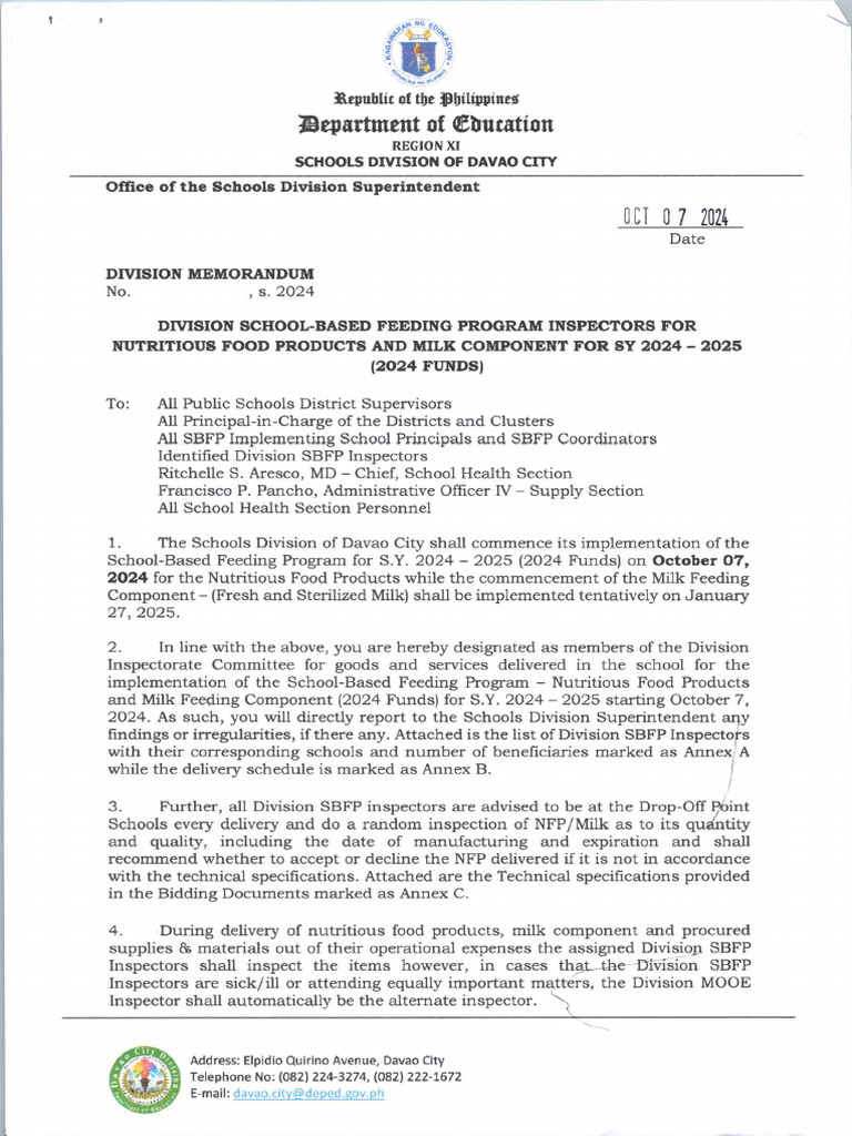 2024-Unnumbered Memo Re Division School Based Feeding Program ...