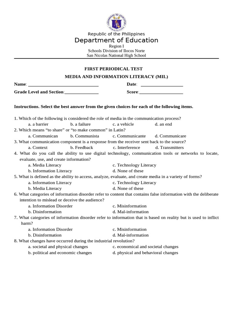 First Periodical Test | PDF | Mass Media | Information