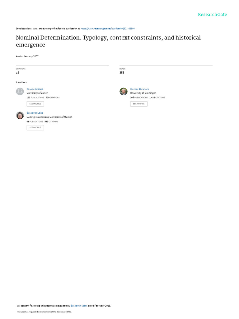 Nominal Determination Typology Context Constraints | PDF