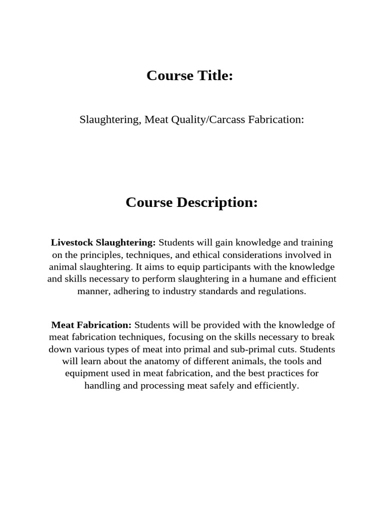 Slaughter Fabrication Outline | PDF | Animal Slaughter | Meat