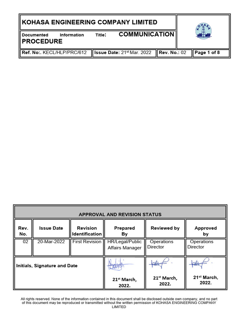COMMUNICATION PROCEDURE - KECL HLP PRC 612 - Rev 02 | PDF | Information ...