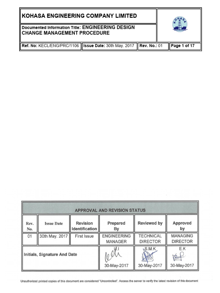 ENGINEERING DESIGN CHANGE MGT. PROCEDURE - KECL PRC 1106 - Rev. 01 | PDF | Specification ...