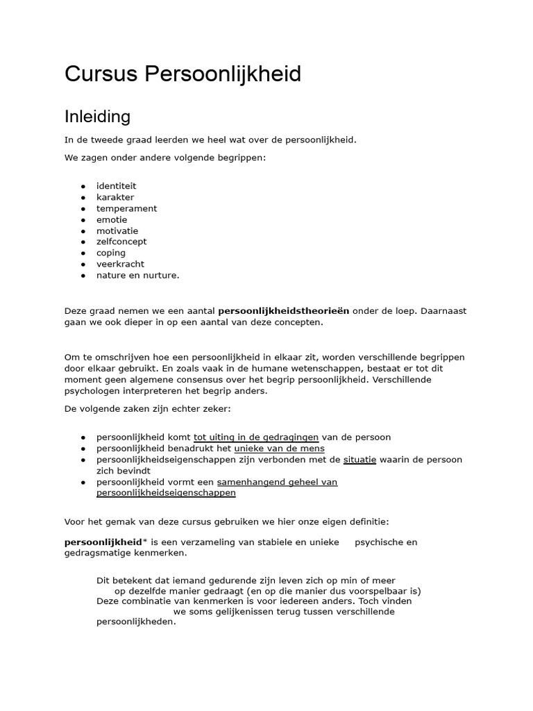 Kopie Van Cursus Persoonlijkheid 2024 D 1 | PDF