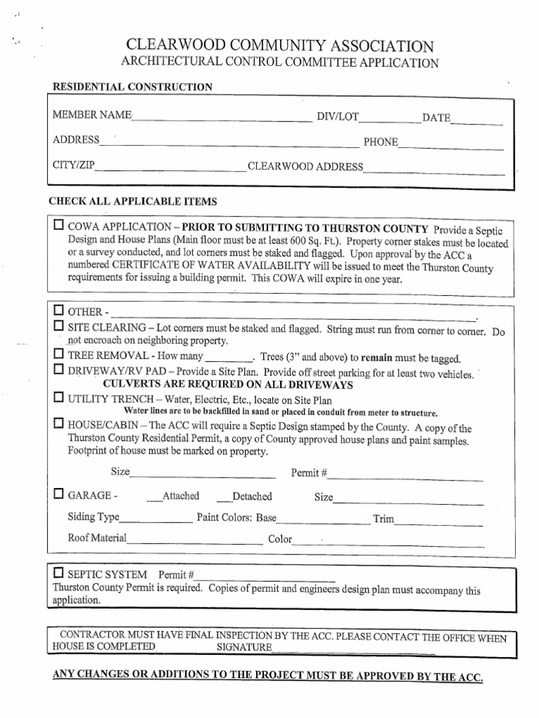ACC Residential Construction Form | PDF