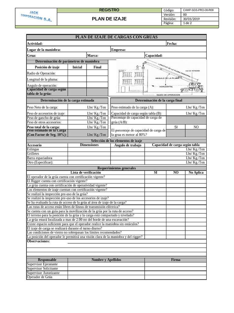 Registro Plan de Izaje | PDF
