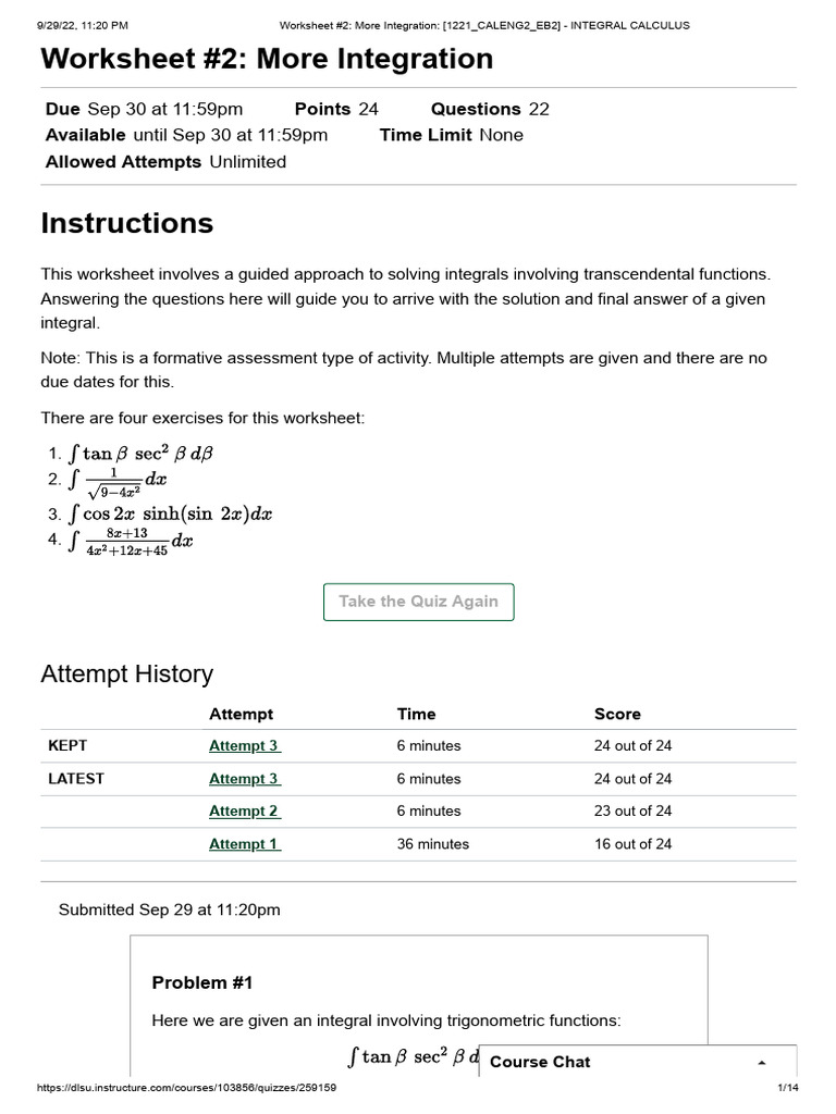 Worksheet #2 - More Integration - (1221 - Caleng2 - Eb2) - Integral ...