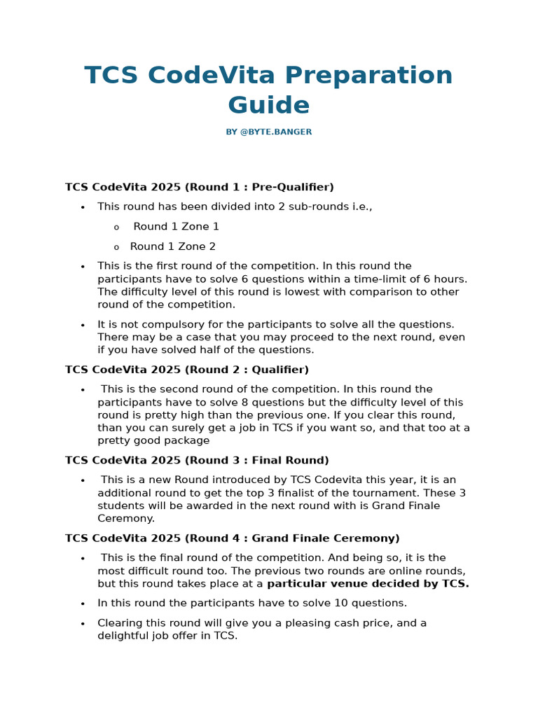 TCS CodeVita Preparation Guide | PDF | Numbers | Applied Mathematics TCS CodeVita Preparation Guide | PDF | Numbers | Applied Mathematics