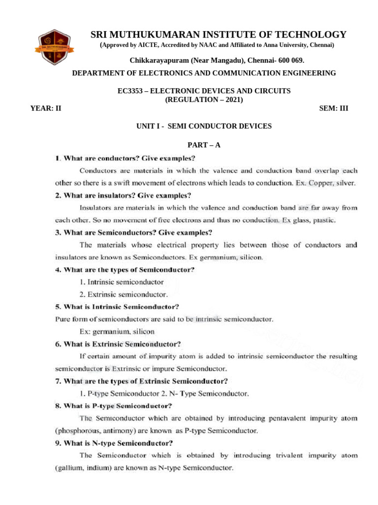 Ec3353 Edc Unit i | PDF | P–N Junction | Rectifier