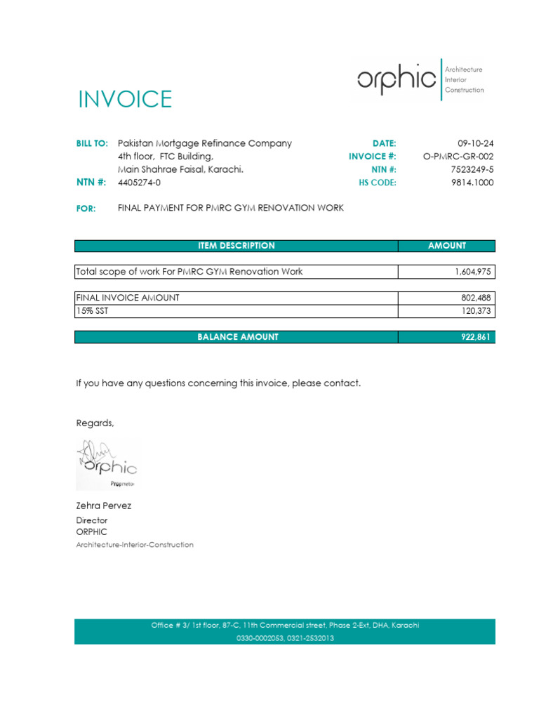 Final Invoice (Pmrc-gr-002) | PDF
