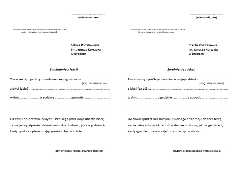 Zwolnienie Z Zajec 1 | PDF