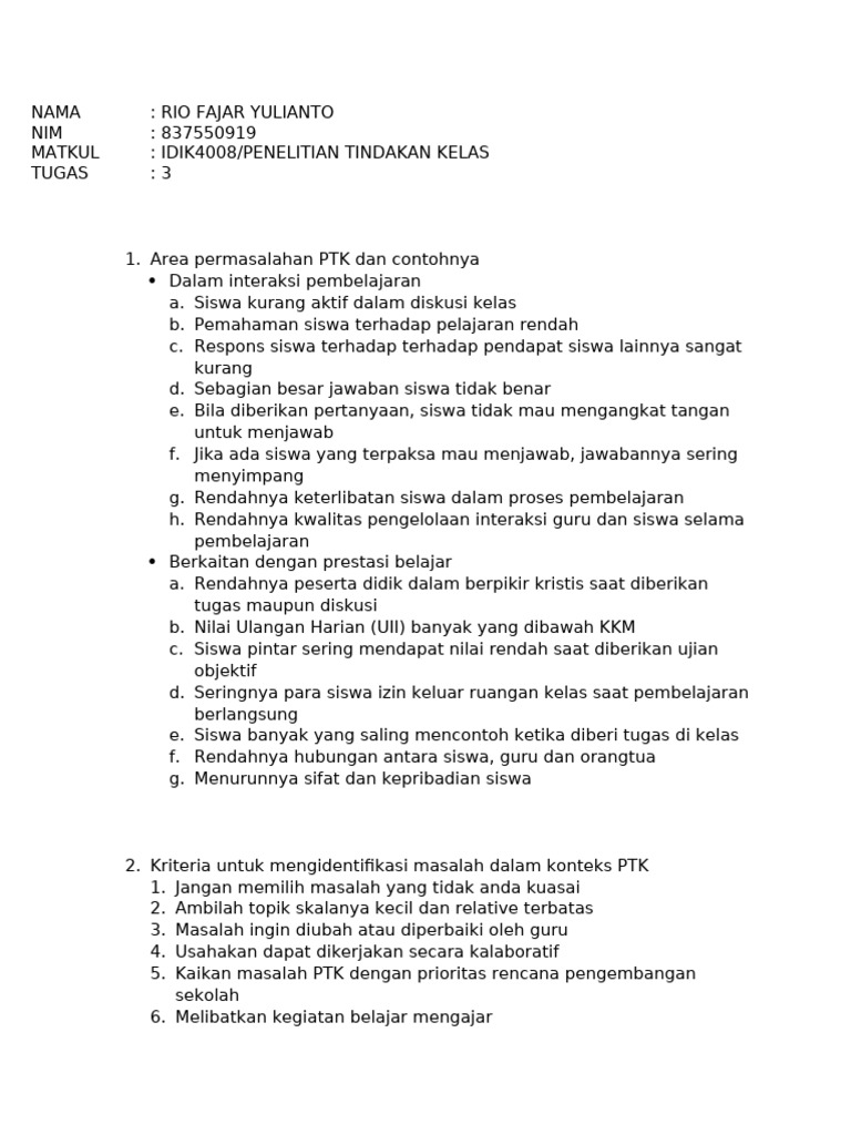 Tugas 3 PTK Rio Fajar Yulianto 837550919 | PDF | Karier & Perkembangan