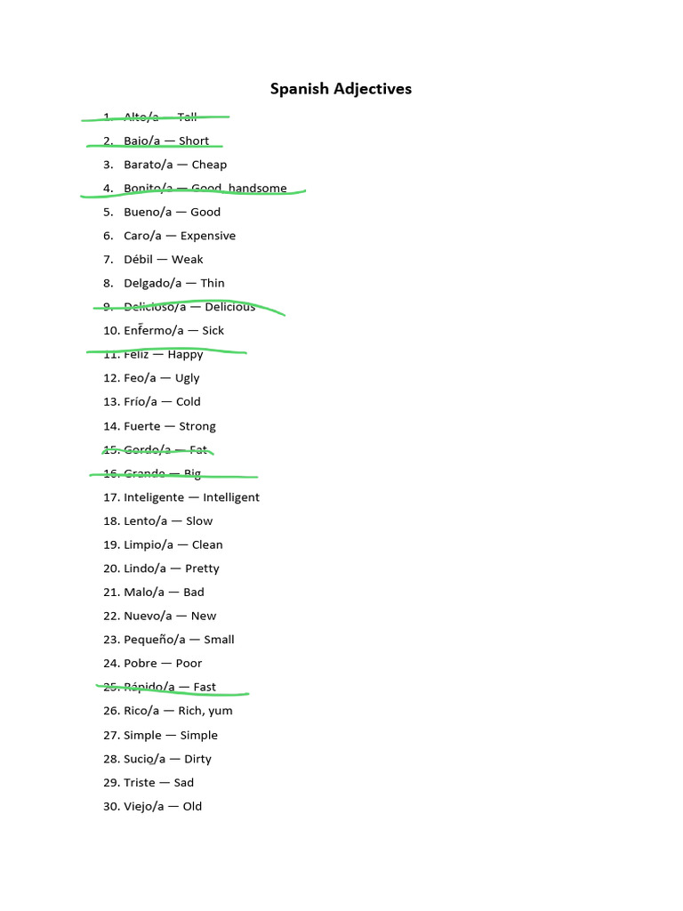 Spanish Adjectives | PDF