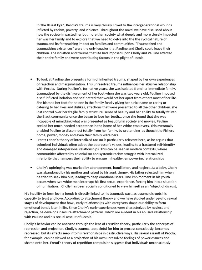 Bluest Eye 1 | PDF | Psychological Trauma | Attachment Theory