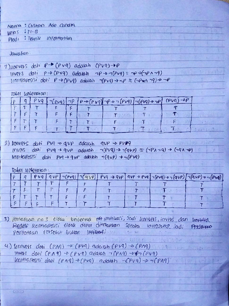 c2455201043 Cristian Ade Candra Tugas Logika Ke 2 | PDF