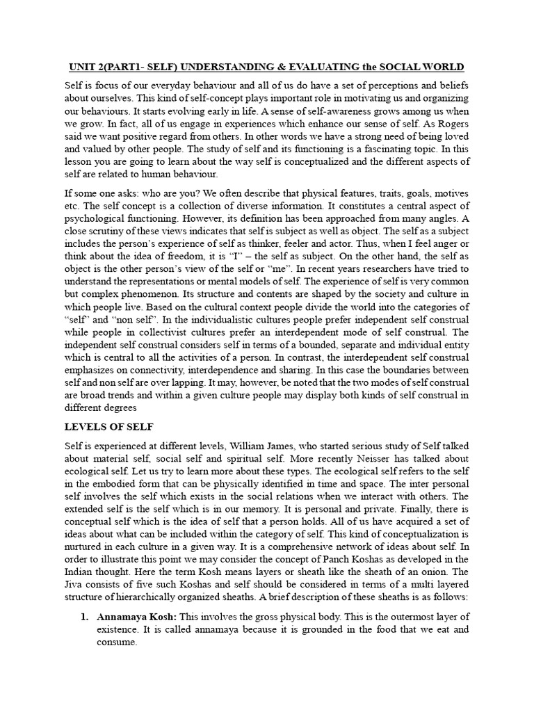 Unit 2 (Part 1) Social Psy- Notes | PDF | Self Efficacy | Self Concept Unit 2 (Part 1) Social Psy- Notes | PDF | Self Efficacy | Self Concept