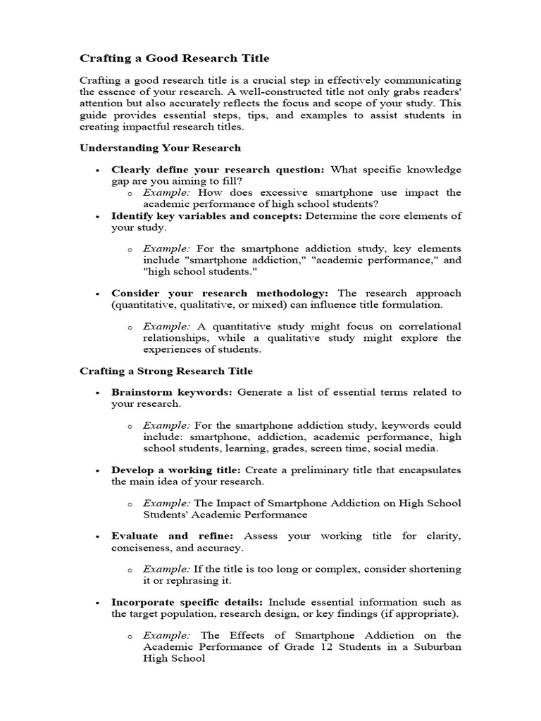 Crafting A Good Research Title (PR 2) | PDF | Methodology | Scope ...