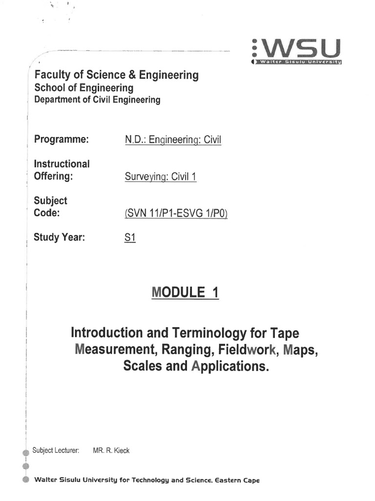 Module 1 - Introduction and Terminology, Tapes, Maps Scales | PDF