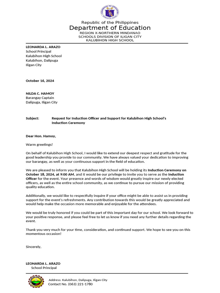 Invitation Letter For Induction | PDF | Social Science