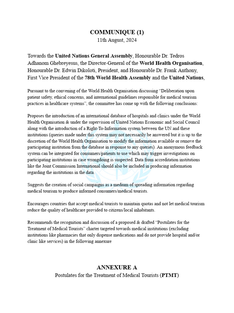 Communique-1 World Health Assembly & World Health Organisation | PDF | Medicine | Informed Consent