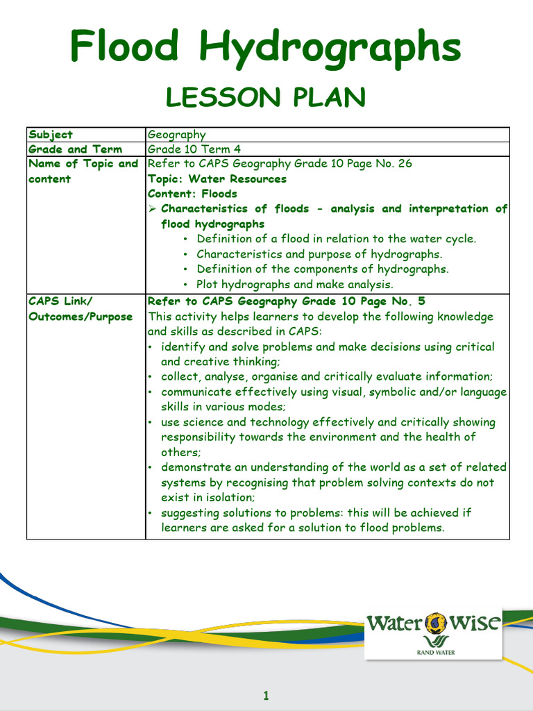 Flood Hydrographs Lesson Plan for Grade 10 | PDF | Discharge (Hydrology ...