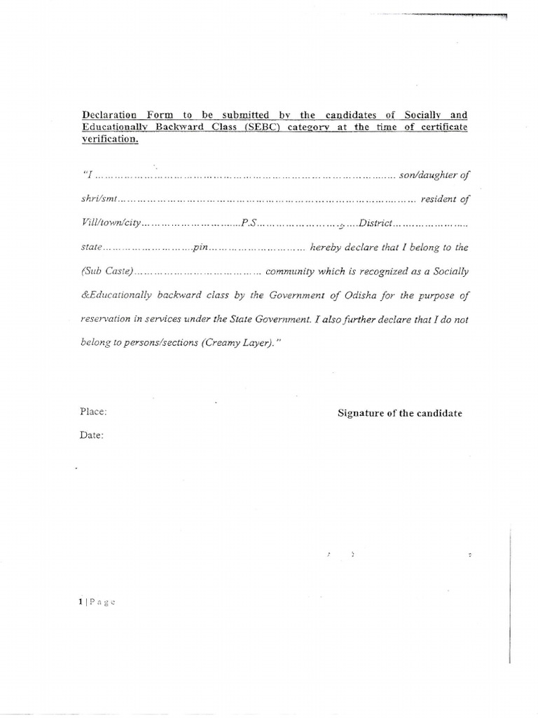 SEBC Declaration Form - 0001 | PDF