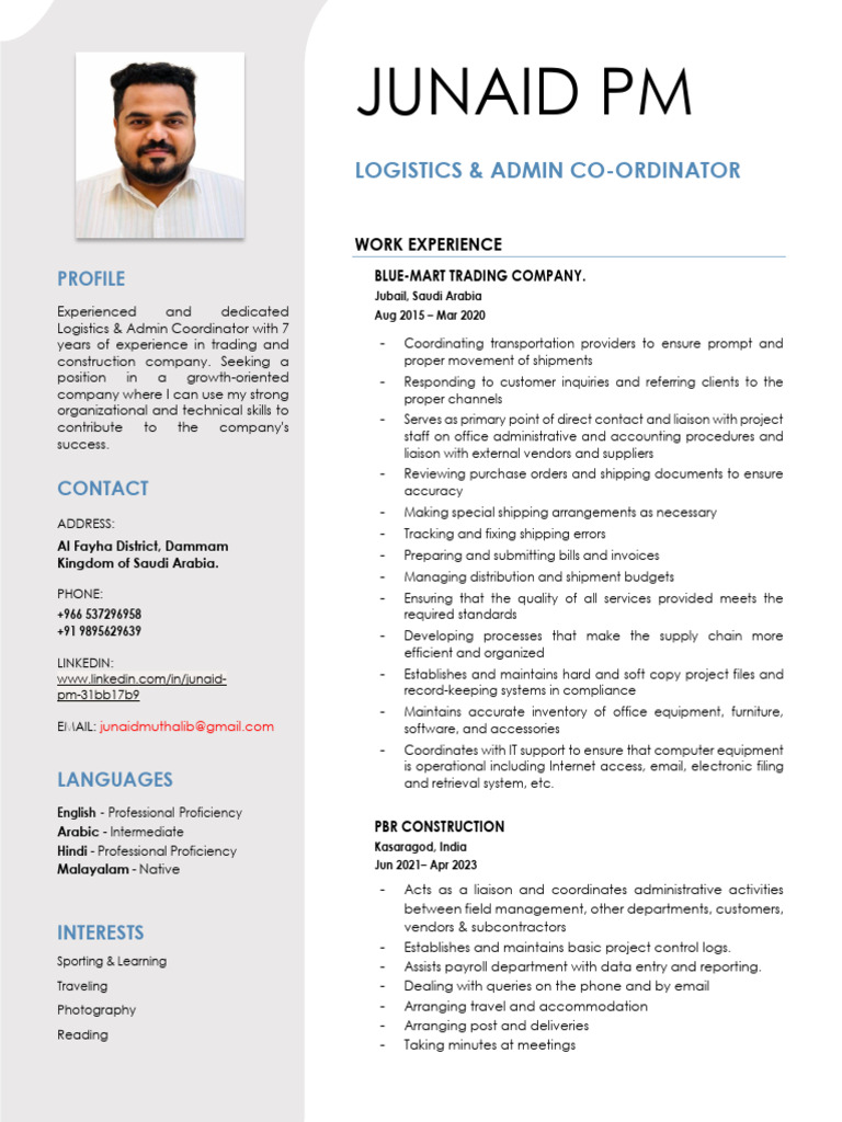 Junaid PM_ CV | PDF | Logistics | Supply Chain