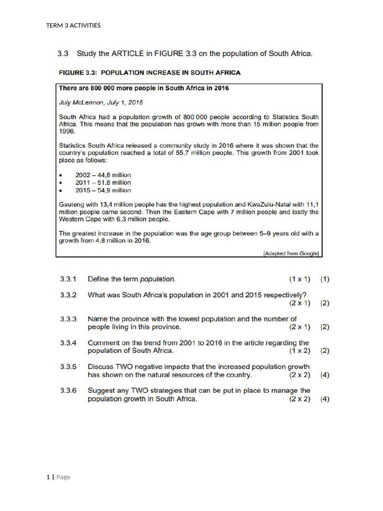 GRADE 10 Term 3 Activities | PDF