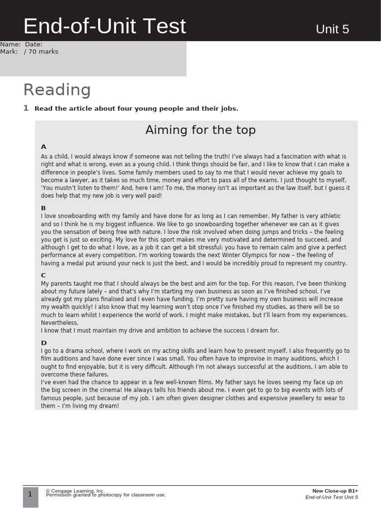 b1 End-Of-unit Test Unit 5 | PDF | Feeling