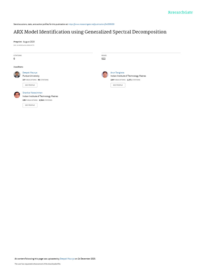Arx Model Identification Using Generalized Spectra Pdf Principal Component Analysis
