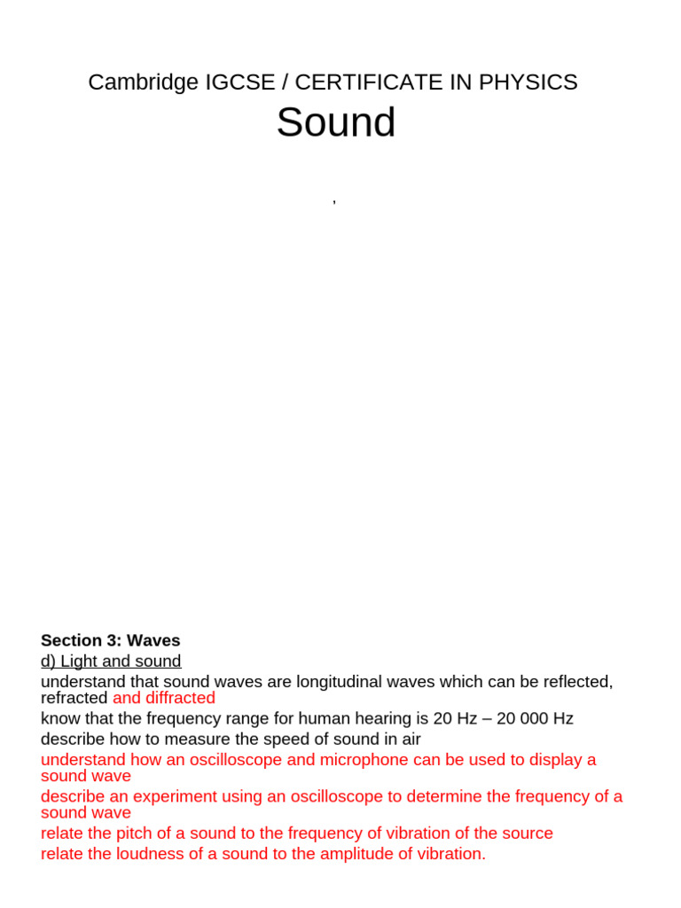 IGCSE-12-Sound Waves | PDF | Sound | Pitch (Music)
