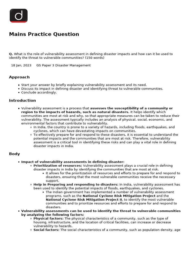 Mains Practice Question: Approach | PDF | Hazards | Vulnerability