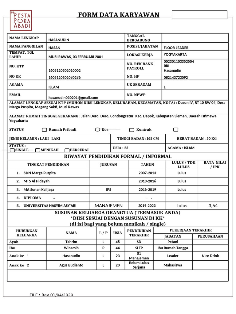 Data Karyawan 1 | PDF