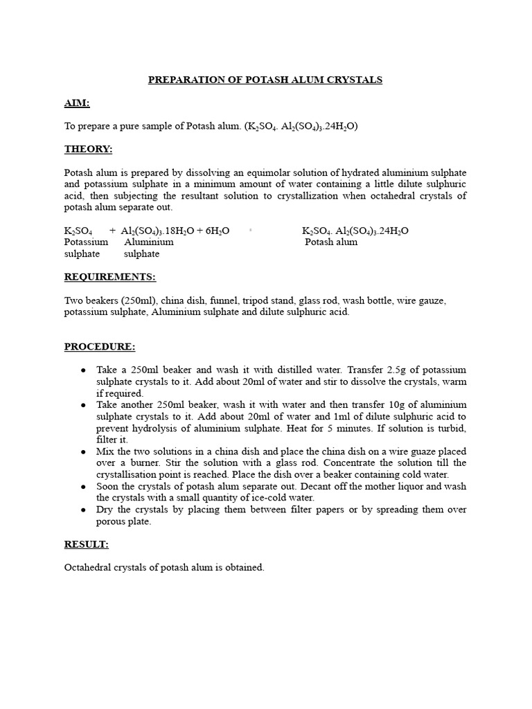 24-25 - Gr.12 - PREPARATION OF POTASH ALUM CRYSTALS | PDF | Home & Garden