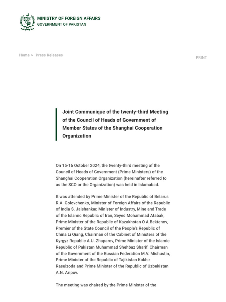 Joint Communique of The Twenty-Third Meeting of The Council of Heads of ...