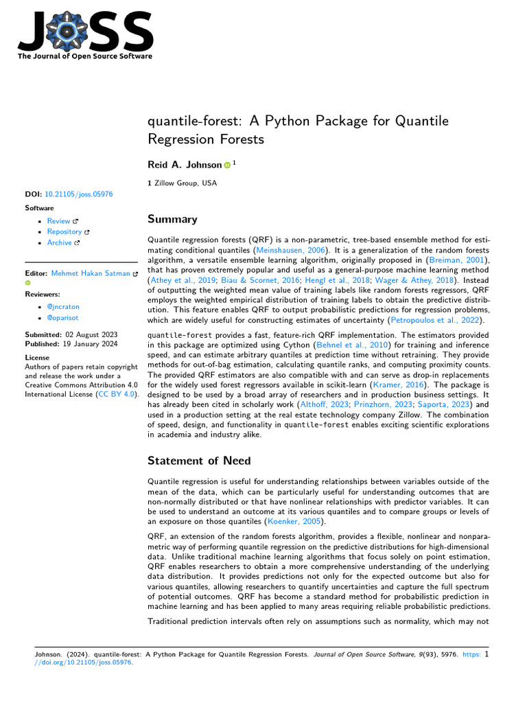 Quantile-Forest A Python Package For Quantile Regr | PDF | Regression Analysis | Quantile