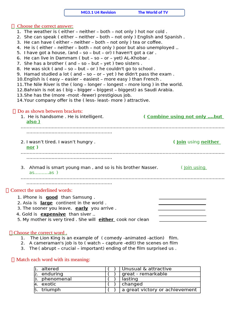MG3. U4 Revision | PDF