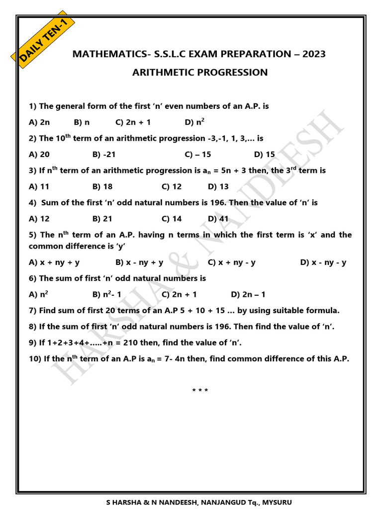 Daily Ten Maths: A.P. Practice Questions | PDF