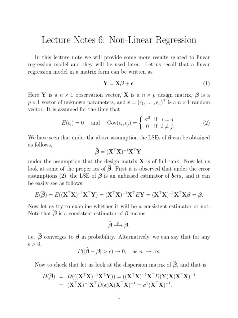 Lec Note 6 2024 | PDF | Linear Regression | Errors And Residuals