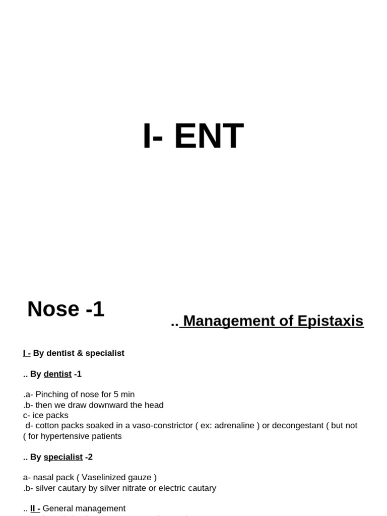 Epistaxis and ENT Management Guide | PDF | Wound | Breast Cancer