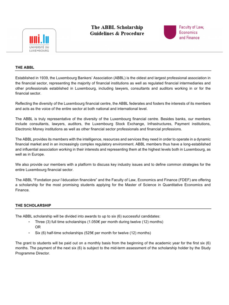 ABBL Scholarship for Quantitative Finance | PDF | Academic Degree