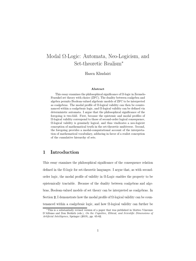 Modal Ω Logic | PDF | Modal Logic | Mathematical Logic