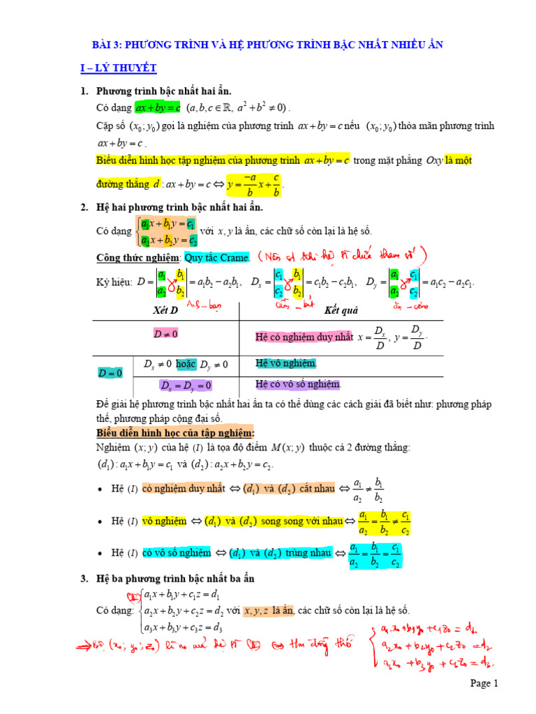 Toan 10 - BT PT Va He PT Bac Nhat Nhieu An 10D1 | PDF