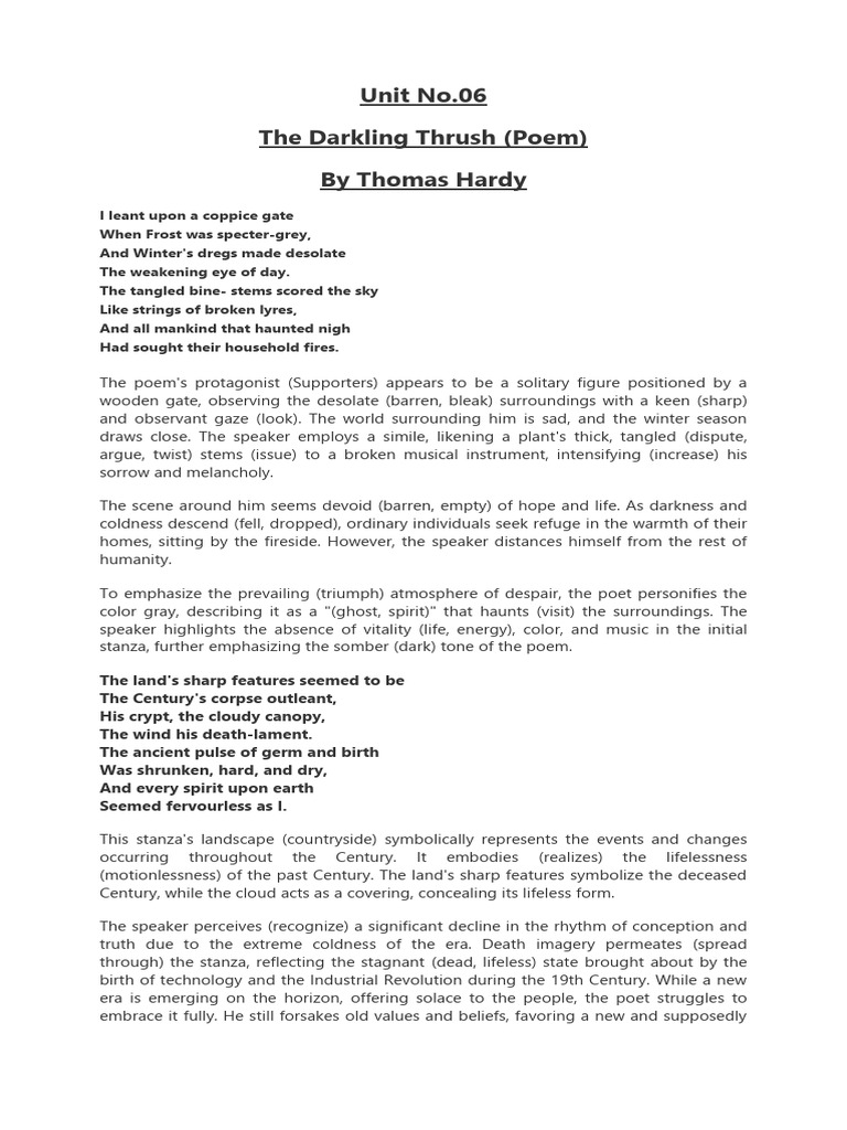 Unit No.6 The Darkling Thrush (Poem) | PDF | Art