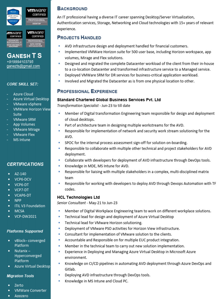 Ganesh_Updated_CV | PDF | Desktop Virtualization | Microsoft Azure