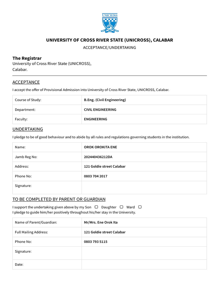 UNICROSS Portal _ Acceptance_Undertaking Form | PDF