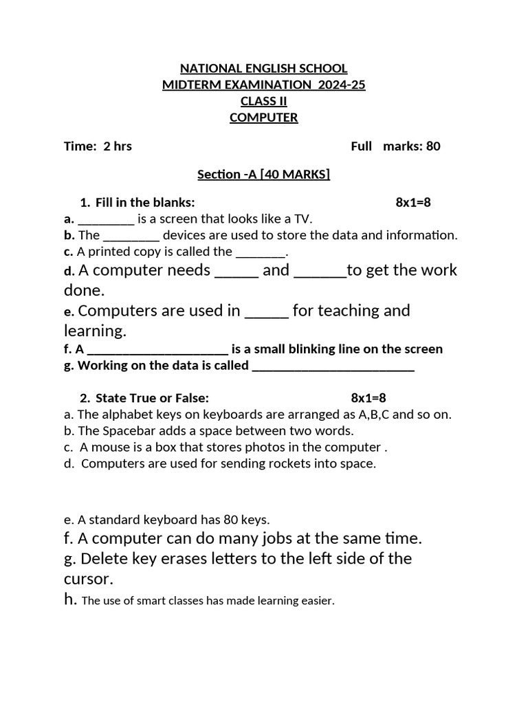 Class II Computer | PDF | Computer Keyboard | Computer Science