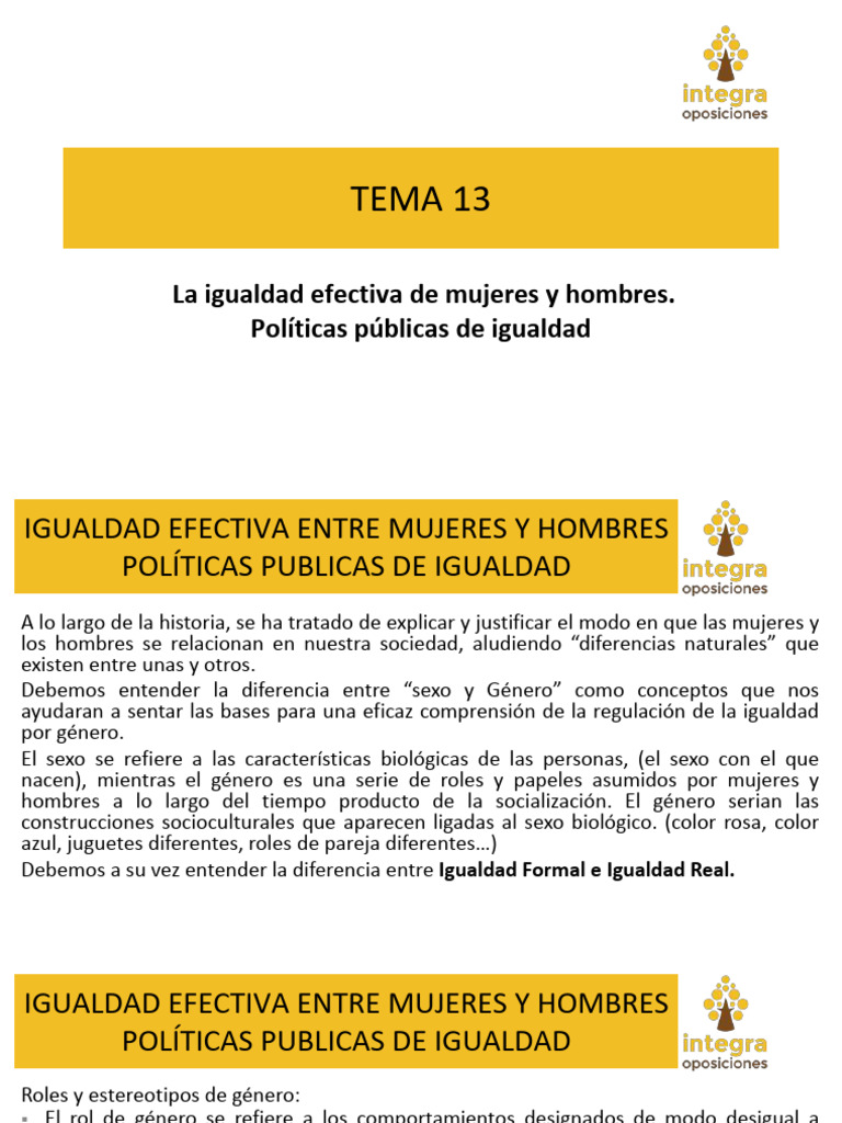 A2 - Tema 13 La Igualdad Efectiva Entre Mujeres y Hombres A | PDF | Estudios de género ...