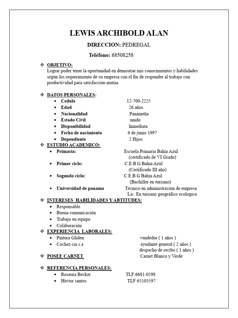 Currículum de Lewis Archibold Alan | PDF