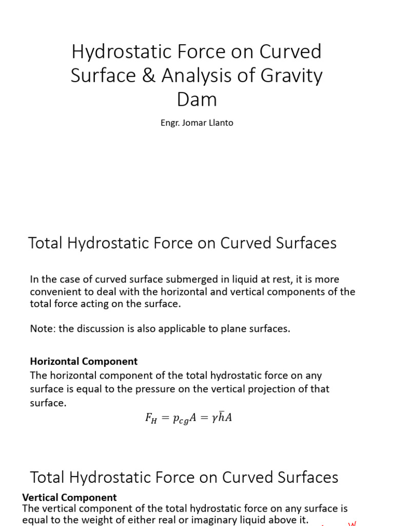 Hydrostatic Force on Curved Dams Analysis | PDF | Dam | Civil Engineering