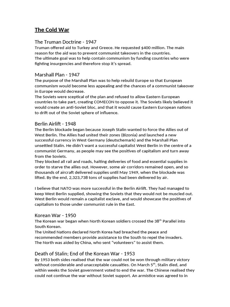 The Cold War | PDF | Marshall Plan | Korean War